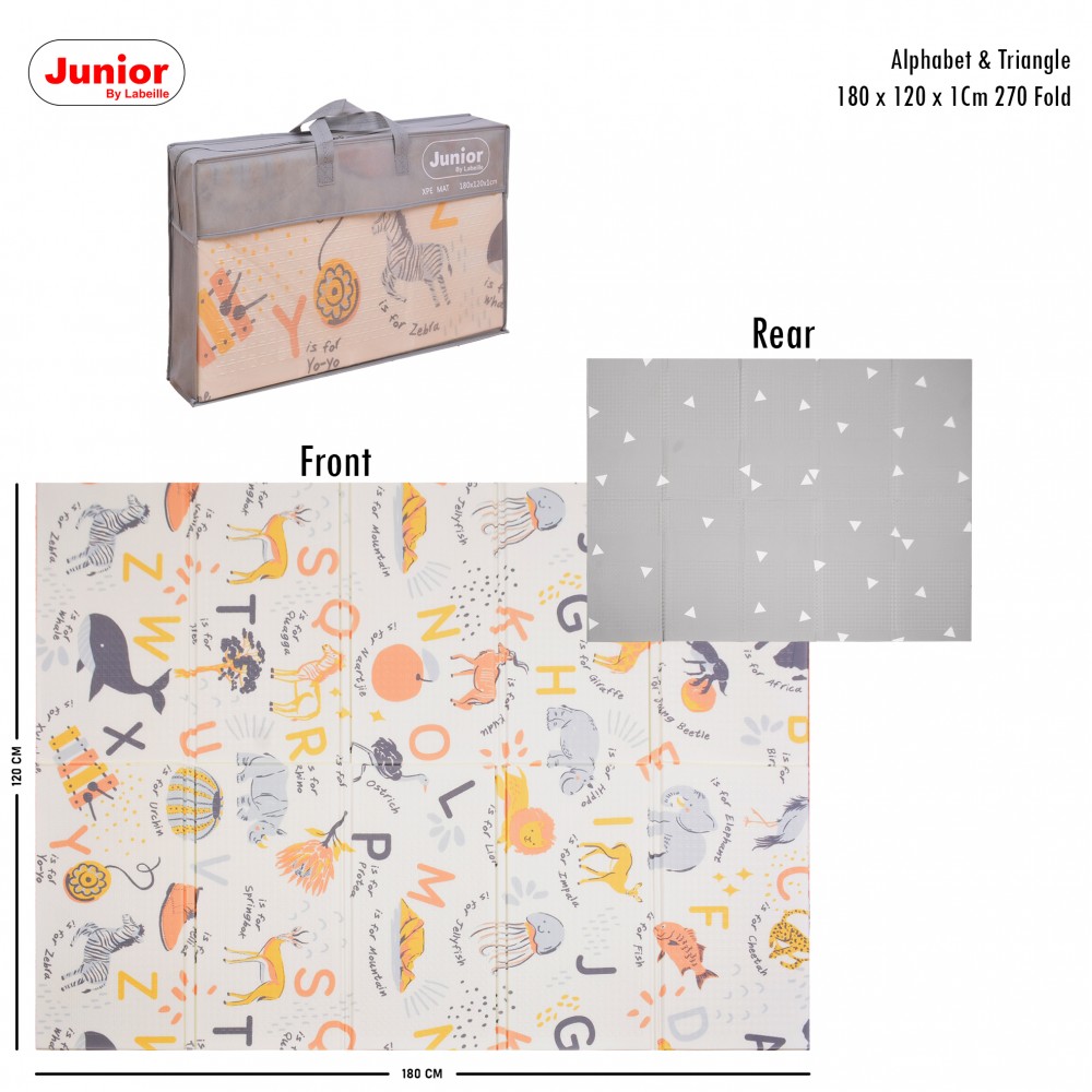 Junior 180x120x1cm 270 Fold Playmat Alphabet & Triangle Tebal Waterproof